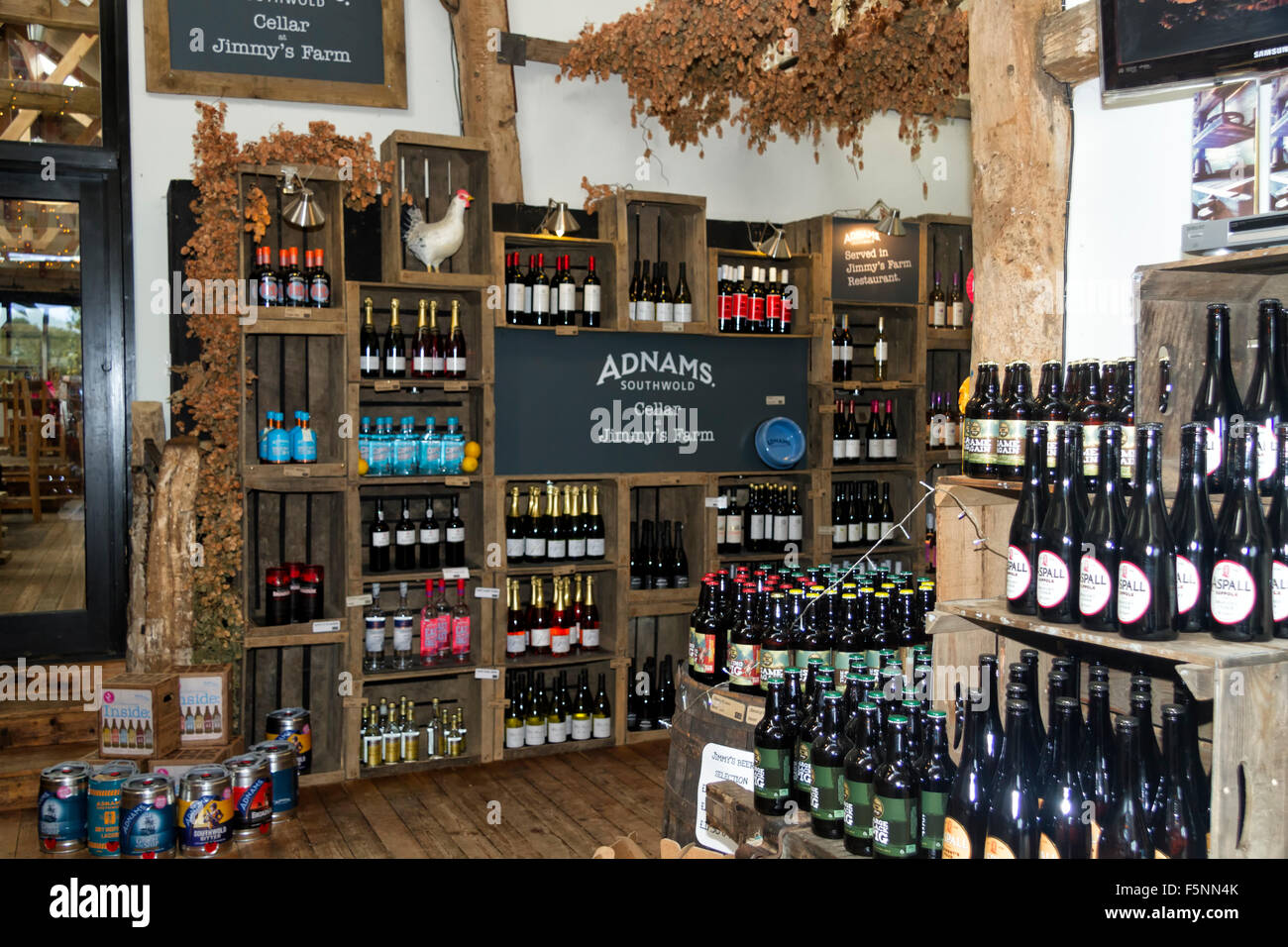 Selection of Adnams beers on sale in the Jimmy's Farm shop and Butdhery ...