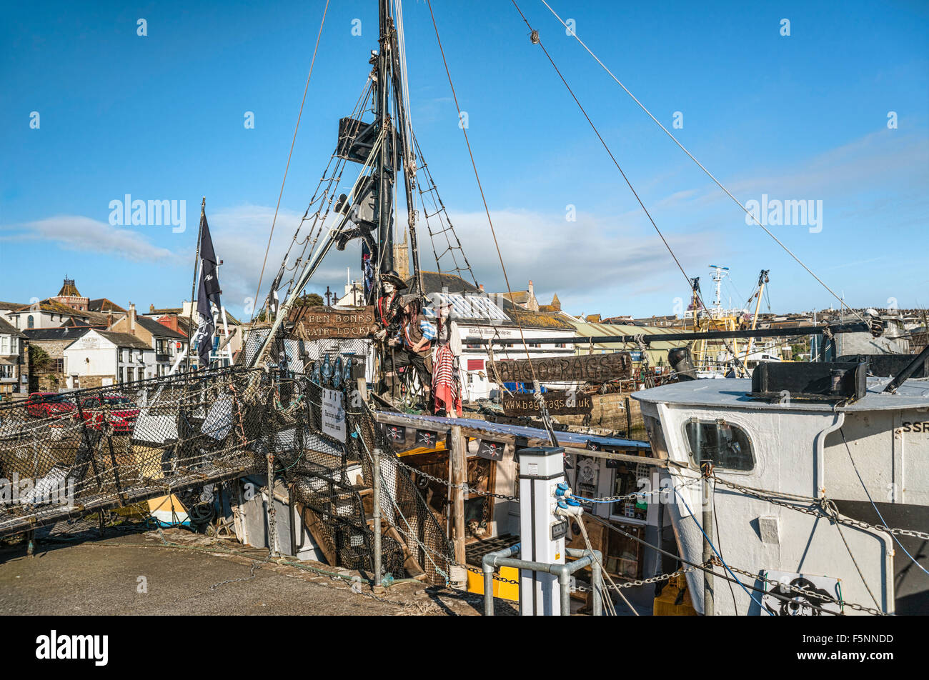 Pirate Ship at the harbor of Penzance in Cornwall, England, UK Stock ...
