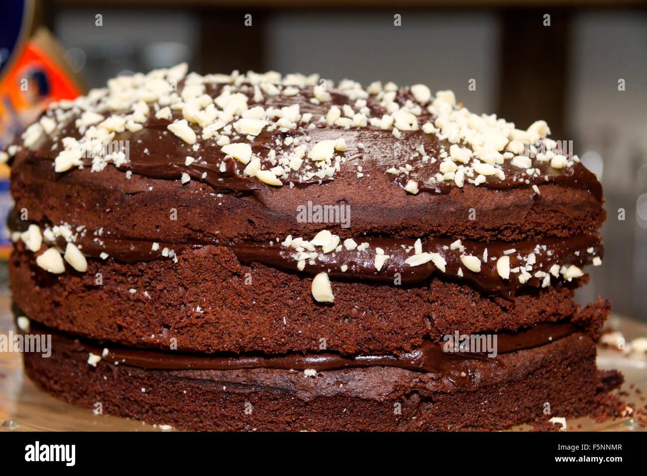 Decorated chocolate sponge cake Stock Photo - Alamy