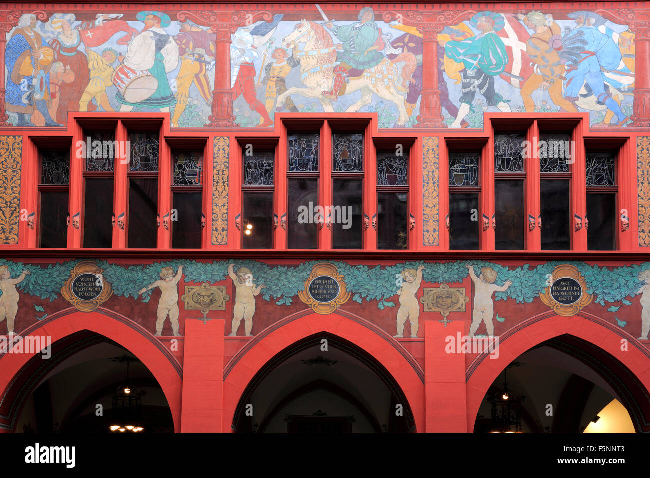 Exterior of the colorful Rathaus building (town hall) Marketplaz, city ...