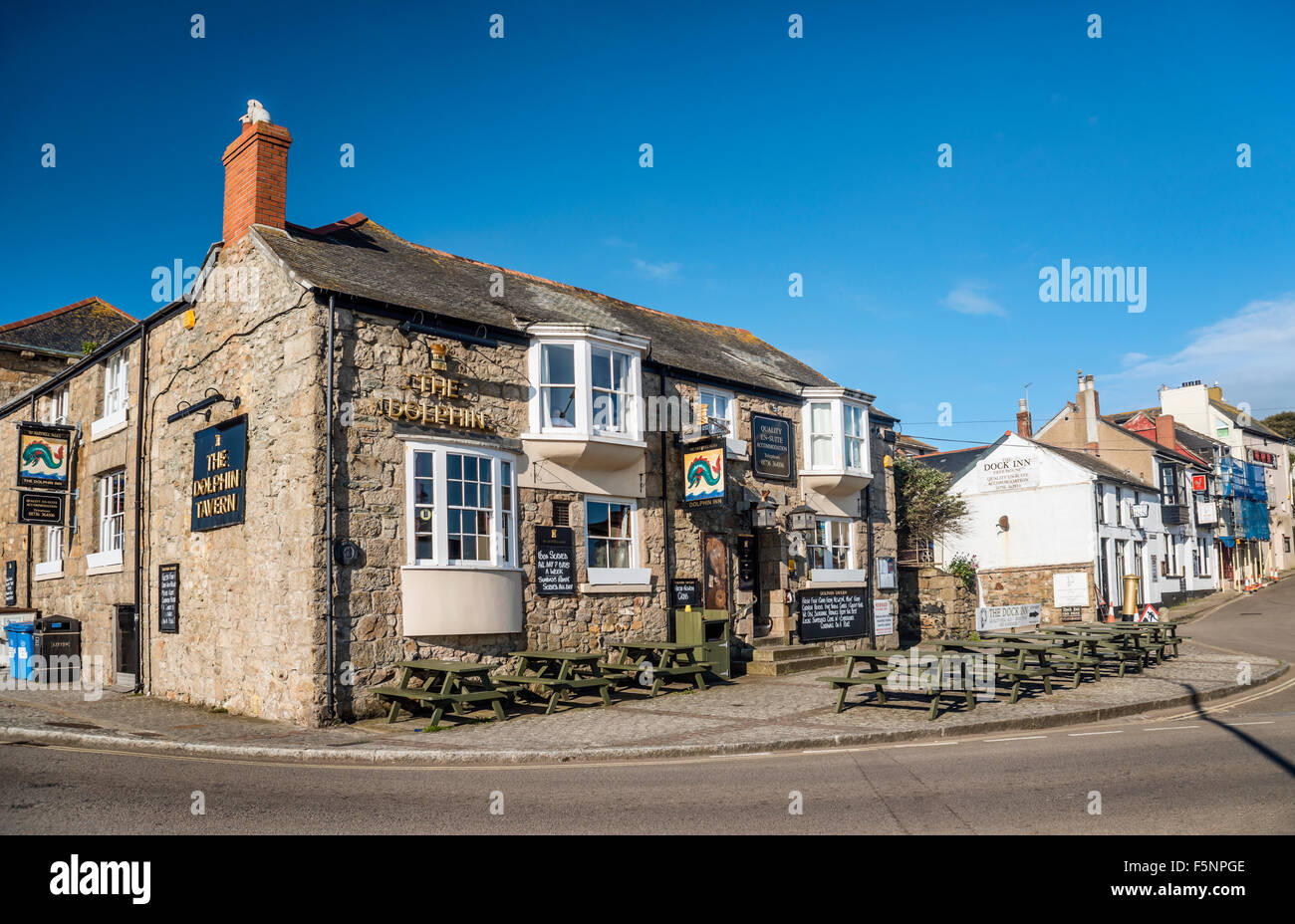 The Dolphine Pub at the harbor of Penzance in Cornwall, England, UK ...