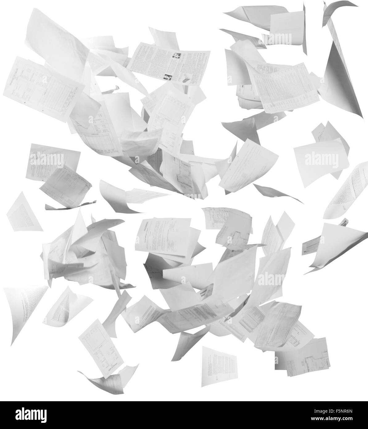 Many flying business documents isolated on white Stock Photo - Alamy