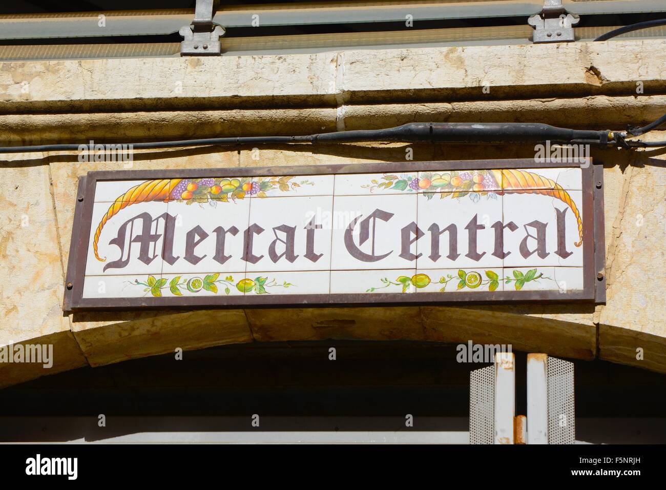 Central Market building in Valencia, Spain. Sign over entrance Stock ...