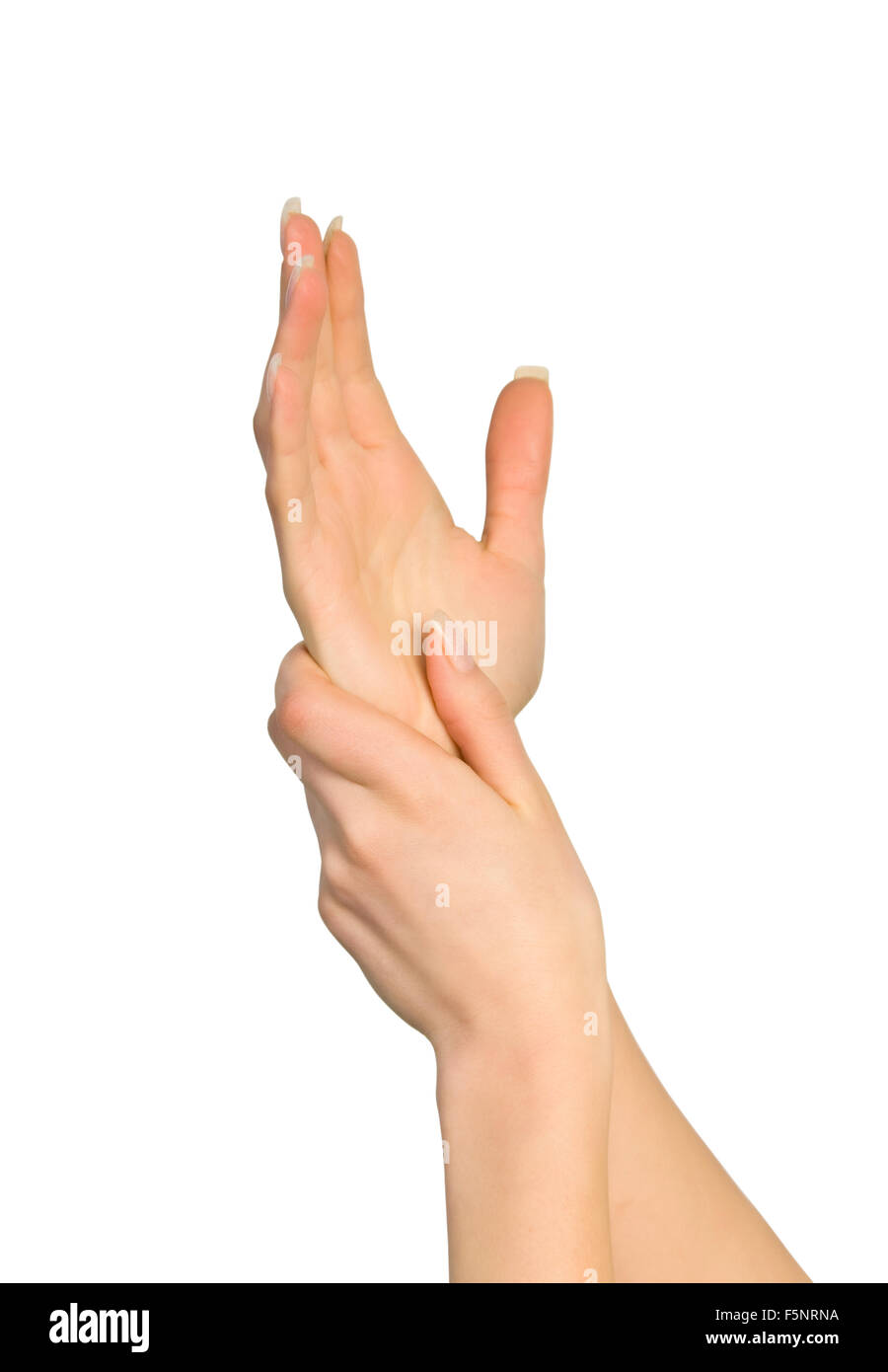 Two woman hands isolated on white Stock Photo - Alamy