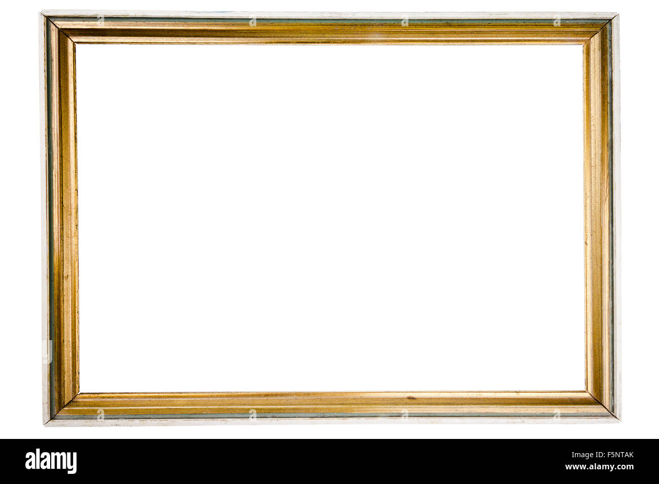 Rectangular wooden frame painted with gold isolated on white background ...