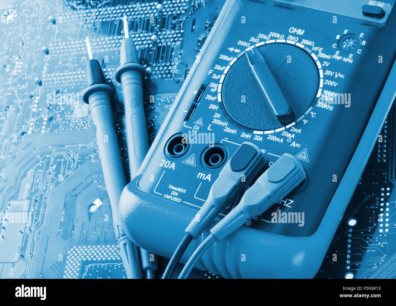 Close-up of digital multimeter on electronics circuit Stock Photo - Alamy