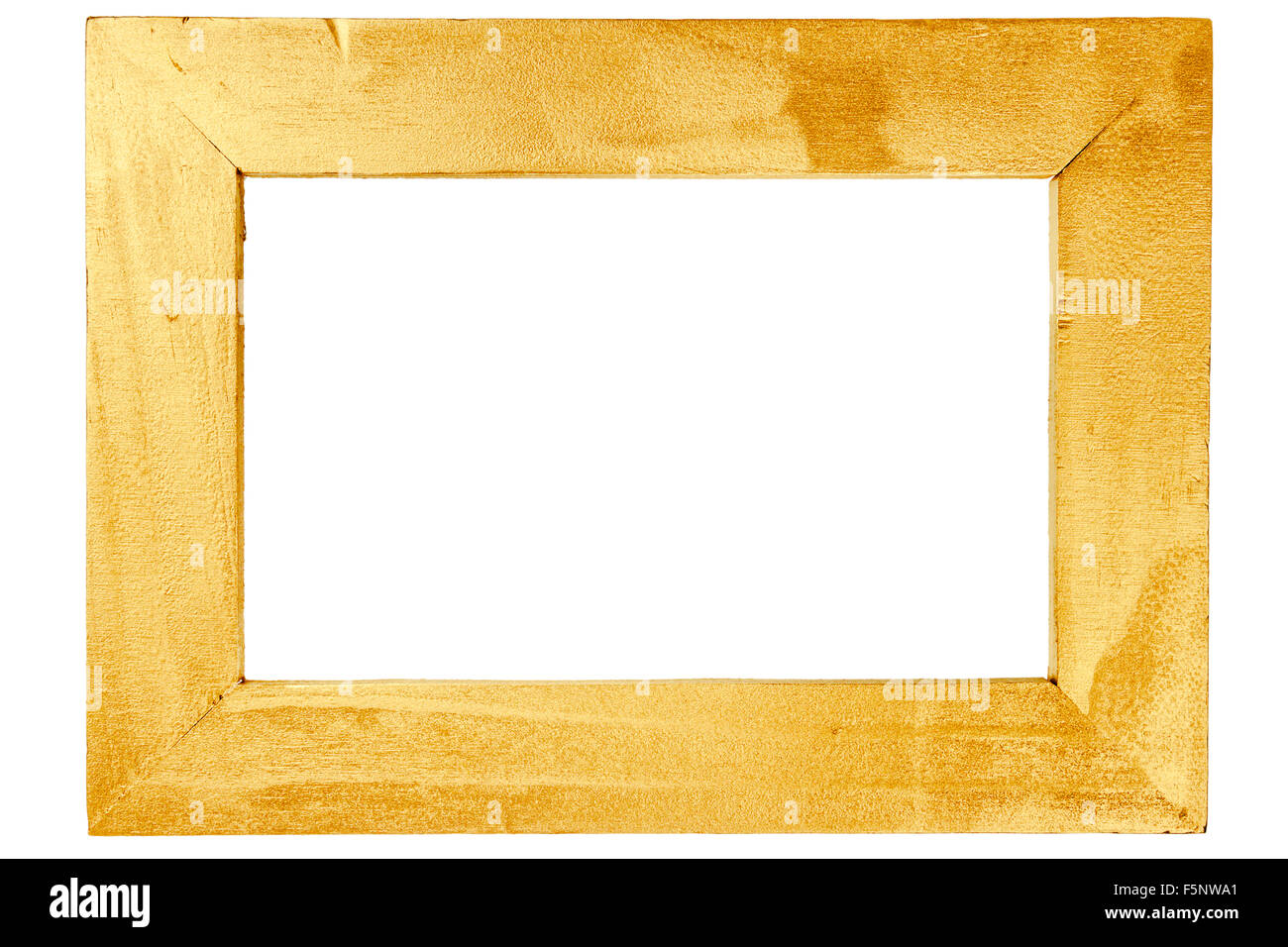 Rectangular wooden frame painted with gold isolated on white background ...