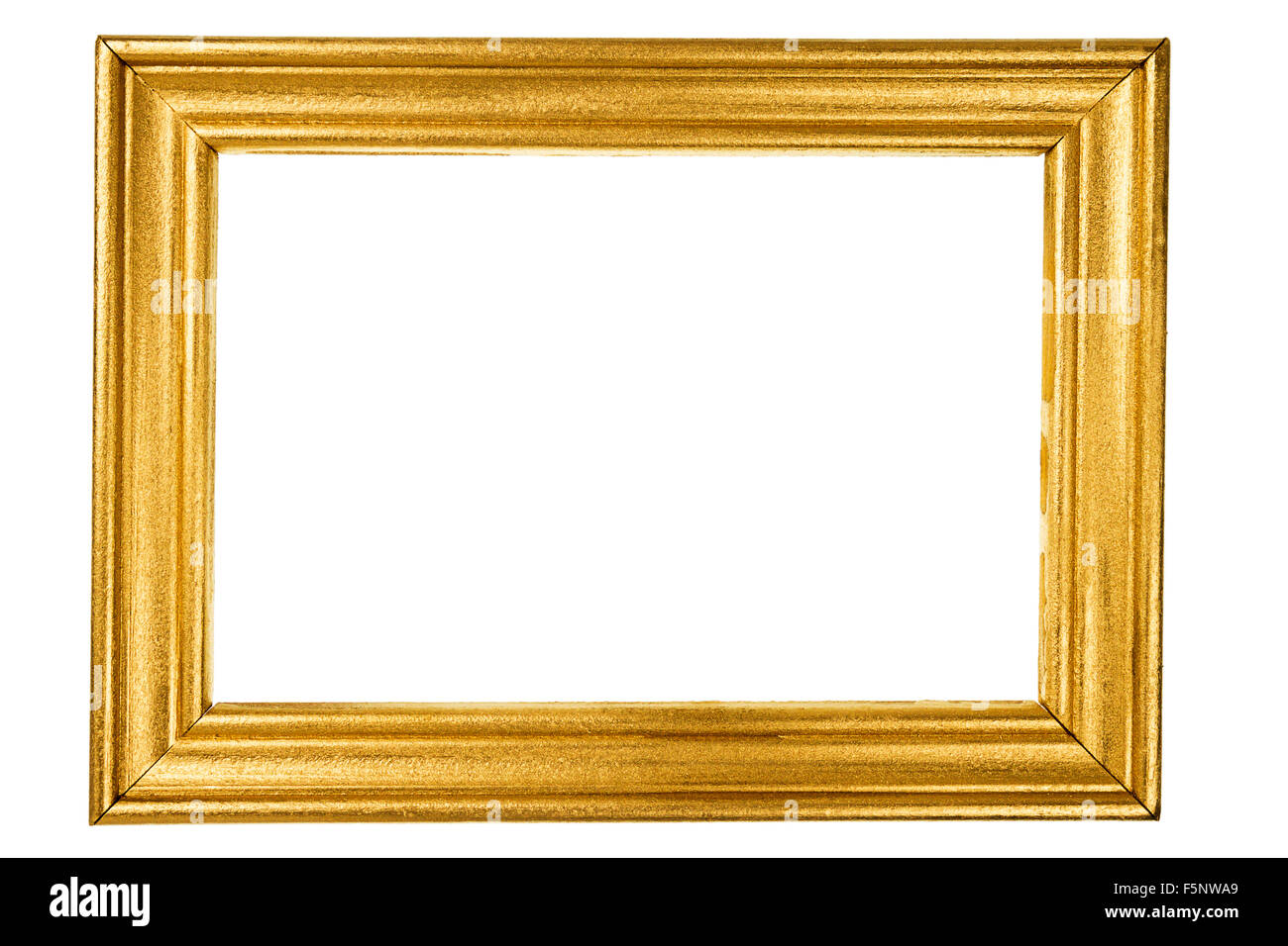 Rectangular wooden frame painted with gold isolated on white background ...