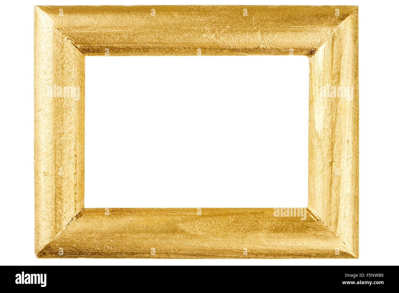 Rectangular wooden frame painted with gold isolated on white background ...
