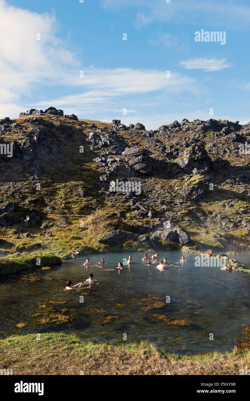 Bathing in hot spring, Iceland Stock Photo - Alamy