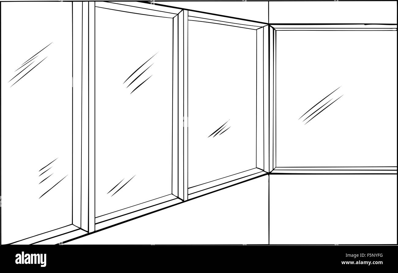 Outline cartoon of room with closed windows Stock Photo - Alamy