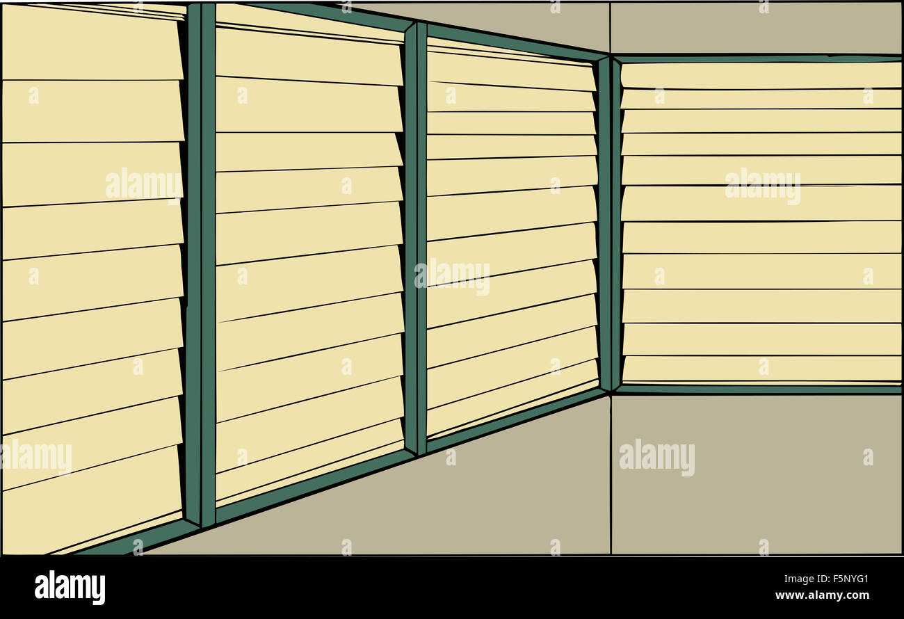 Cartoon of room with windows with closed blinds Stock Photo - Alamy