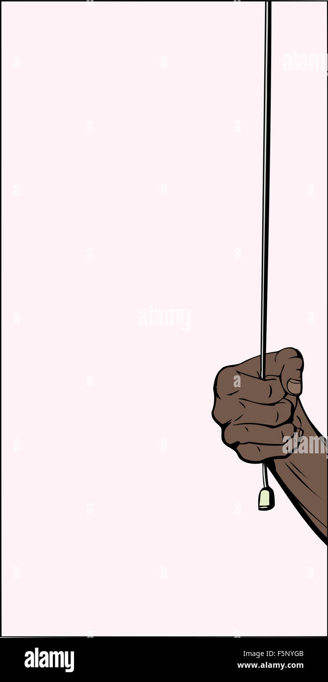 Illustration of single human hand pulling on cord Stock Photo - Alamy