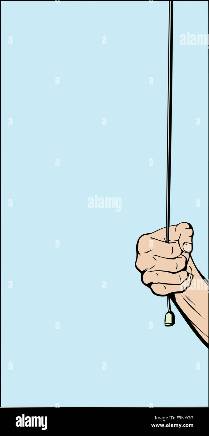 Illustration of hand pulling on cord over blue Stock Photo - Alamy