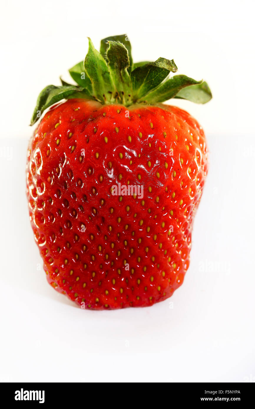 Red strawberry photographed close up on a white background Stock Photo ...