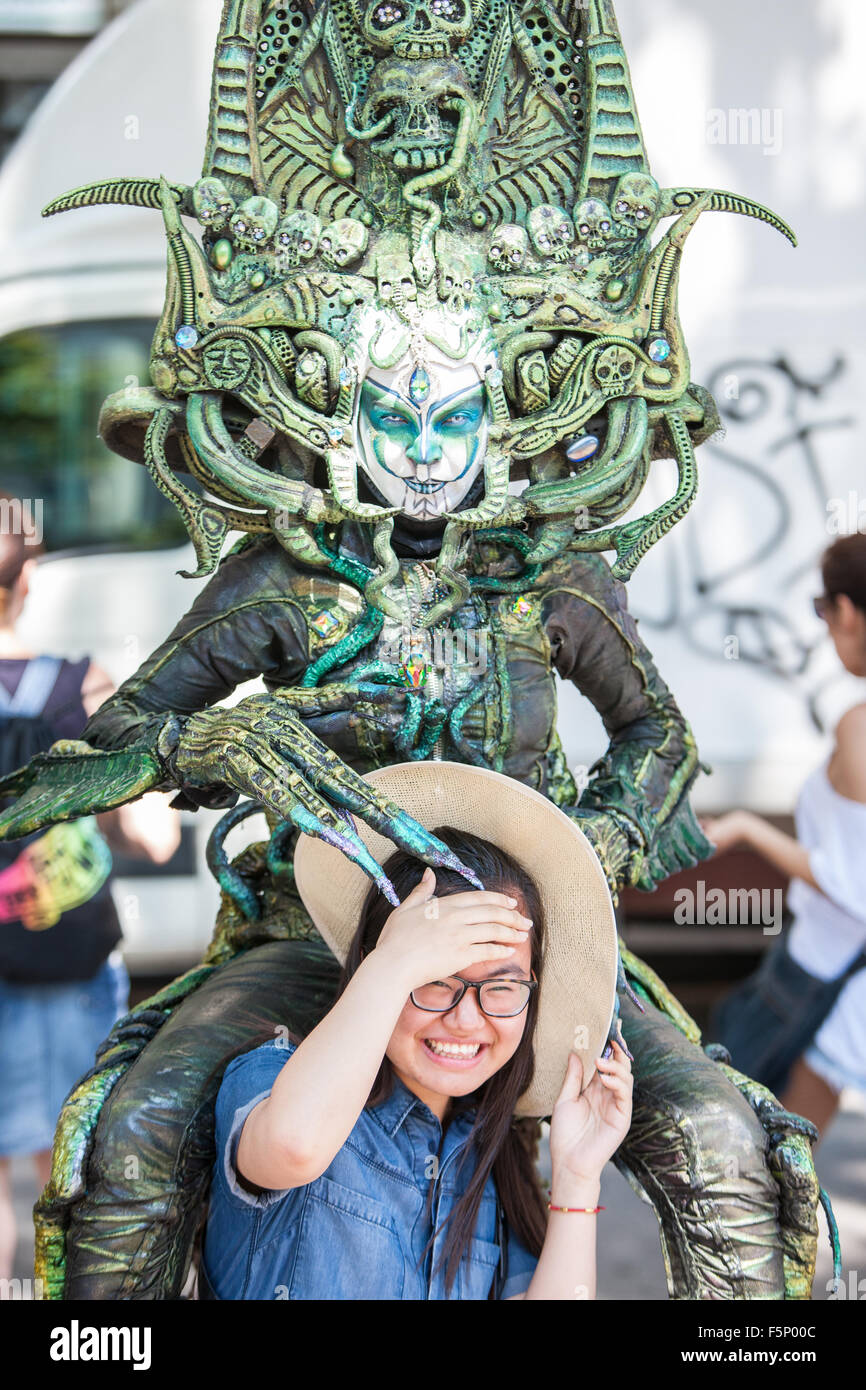 Human statue street entertainers along La Rambla,La Ramblas, street ...
