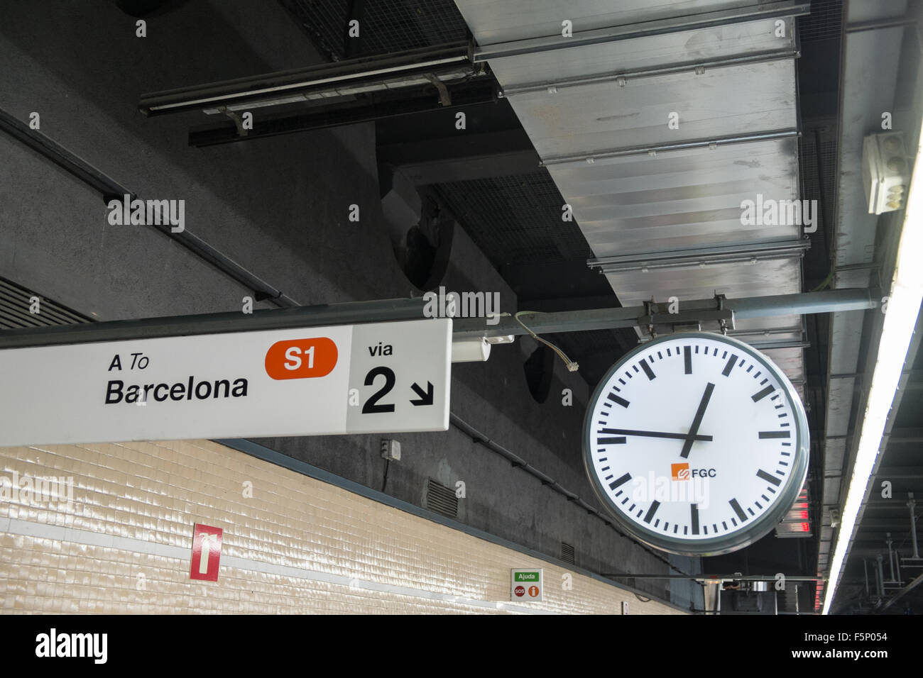 S1 Metro subway trainline at Terrassa Metro station heading towards ...