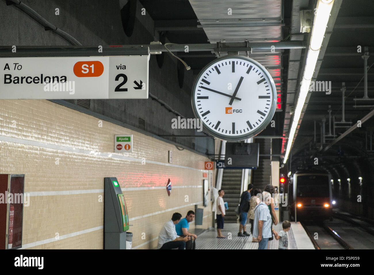 S1 Metro subway trainline at Terrassa Metro station heading towards ...