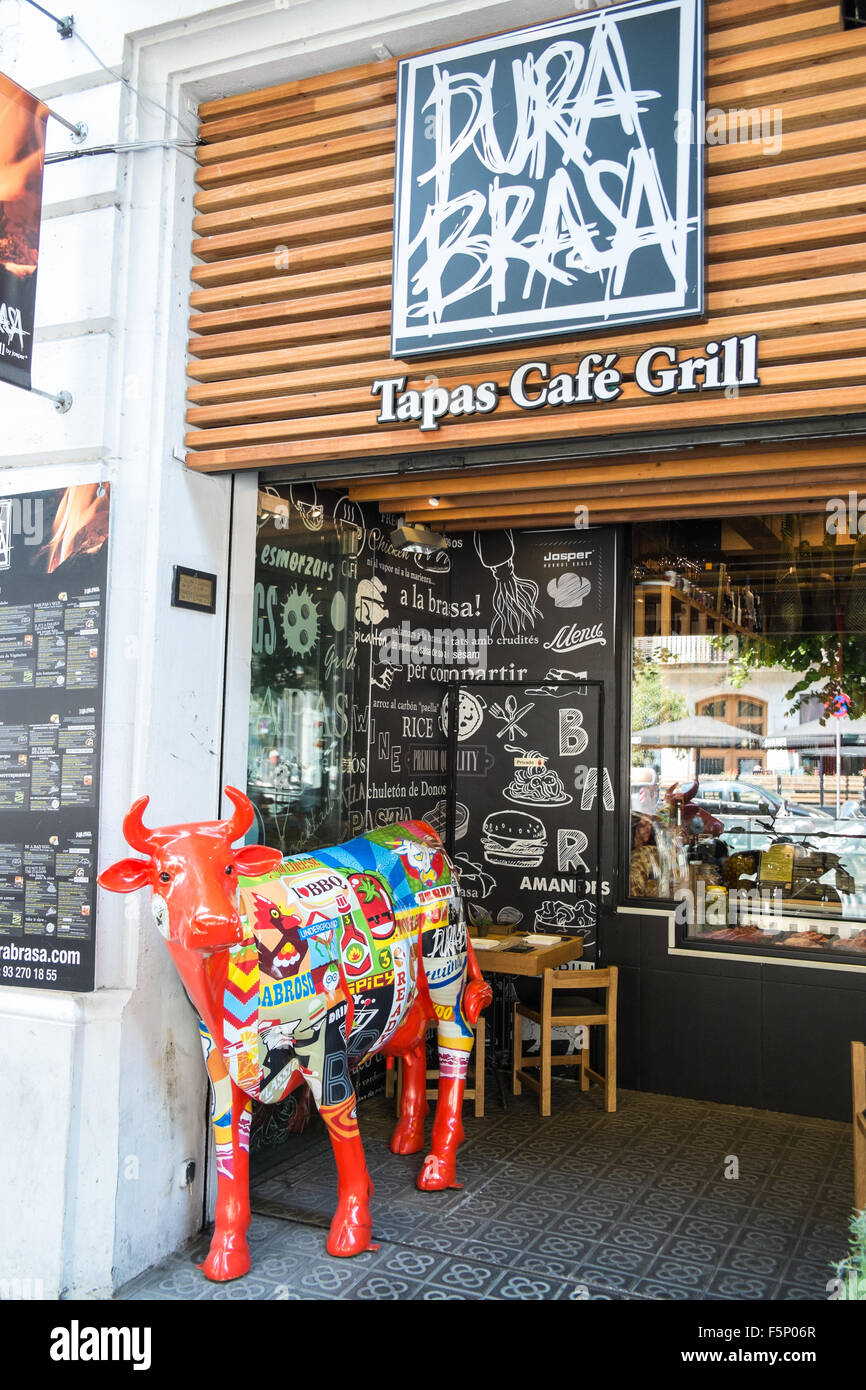Cow advertisement outside Pura Brasa, grill restaurant near Plaza ...