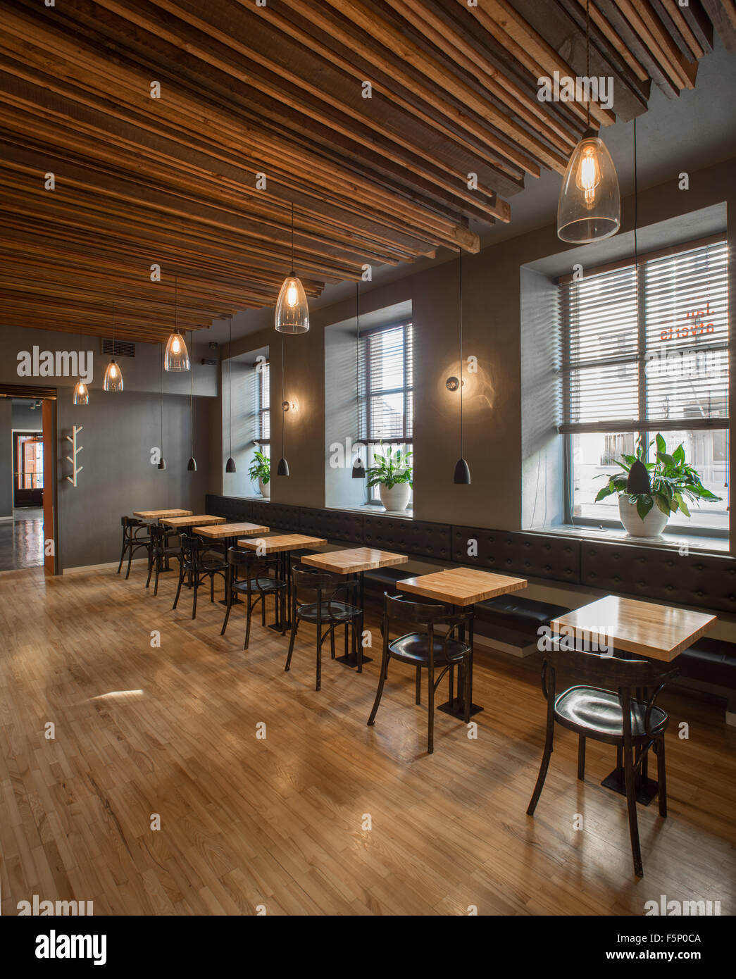 Interior of restaurant. Wooden design. Beautiful architecture building ...