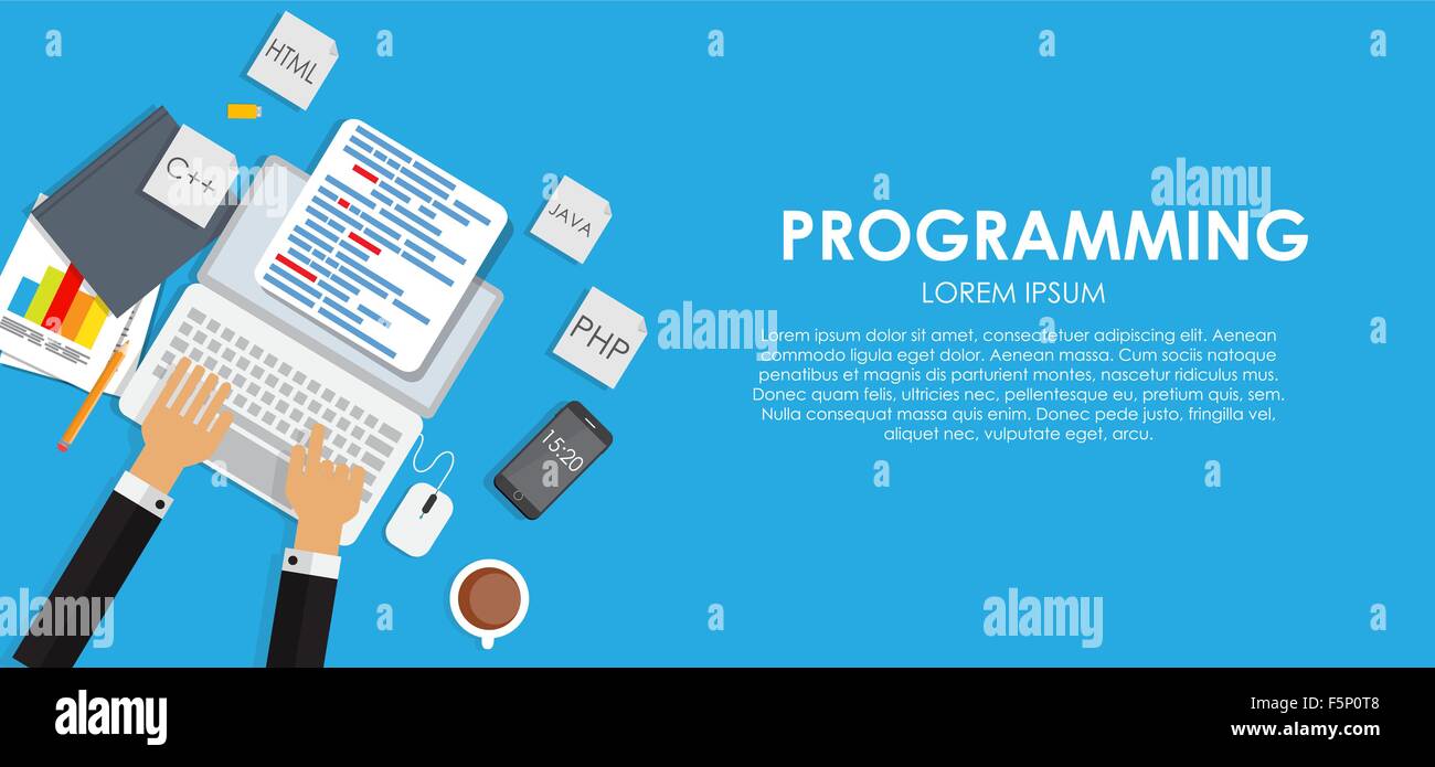 Programming Coding Concept Flat Background Vector Illustration Stock Vector Image & Art - Alamy
