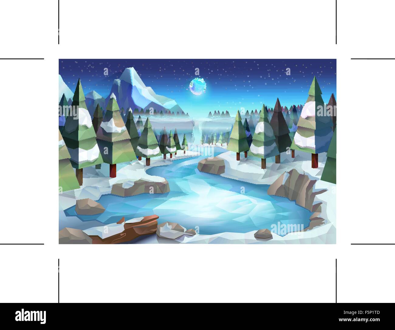 Winter forest, vector background low poly style Stock Vector Image ...