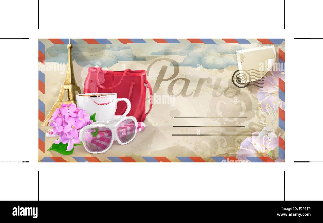 Background travel, Paris vector postcard Stock Vector Image & Art - Alamy