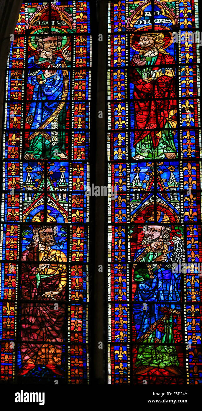 LEON, SPAIN - AUGUST 12, 2014: Stained Glass window depicting Catholic ...