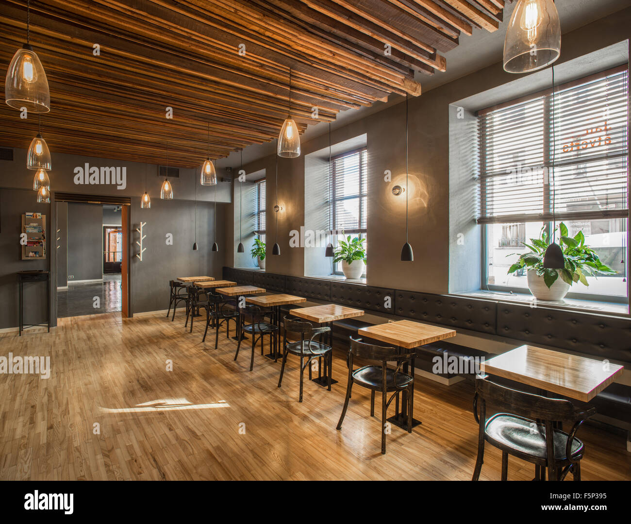 Interior of restaurant. Wooden design. Beautiful architecture building ...