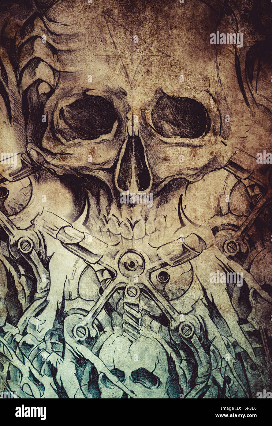 Biomechanical Skull Sculpture