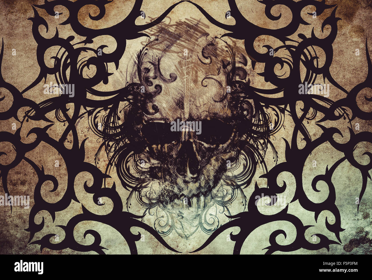 Tattoo design over grey background. textured backdrop. Artistic image ...