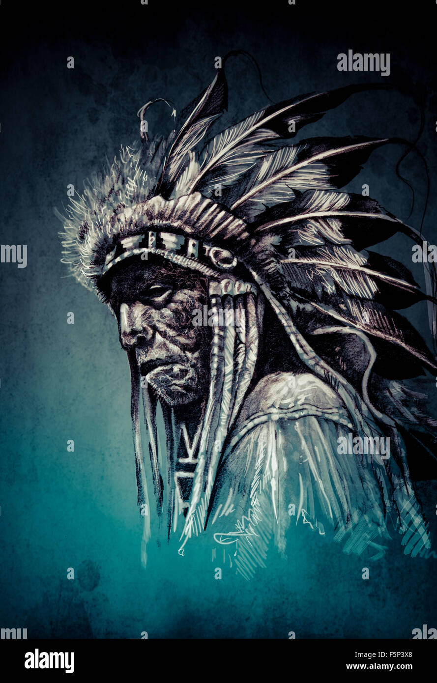 Native american indian head, chief, vintage style Stock Photo - Alamy