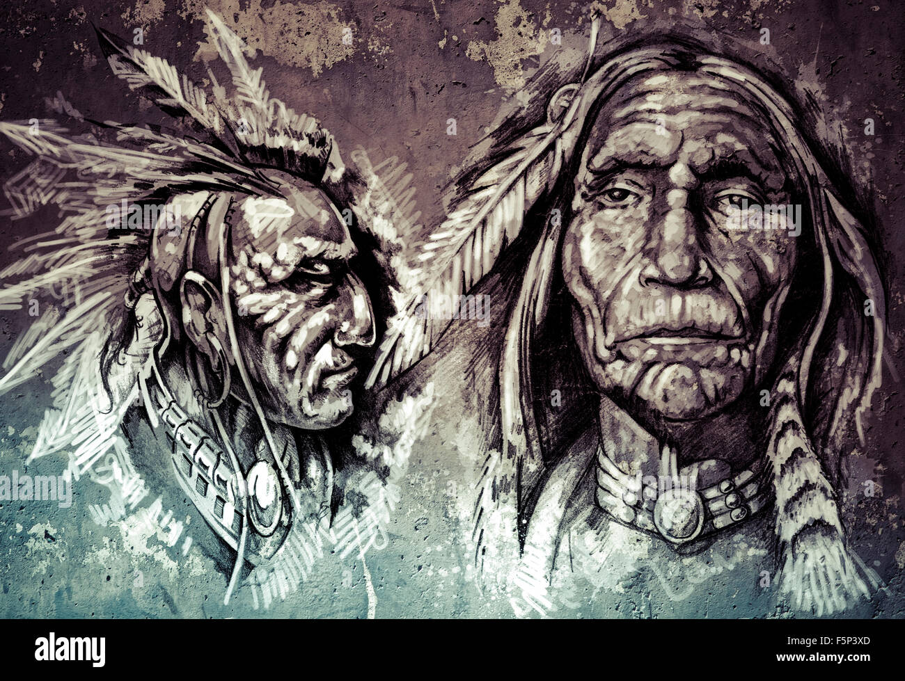 Native american indian head, chiefs, retro style Stock Photo - Alamy