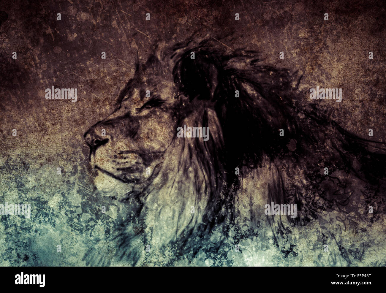 Illustration made with digital tablet, lion in sepia Stock Photo - Alamy