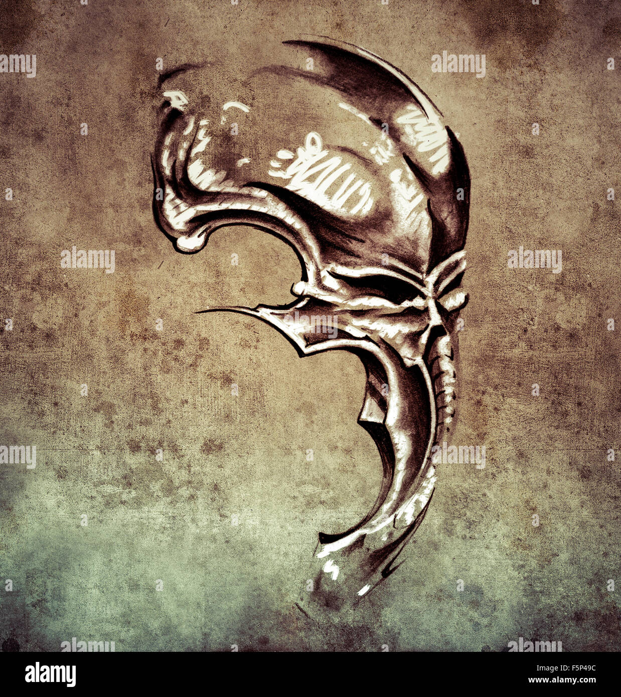 Sketch of tattoo art, skull demon mask Stock Photo - Alamy