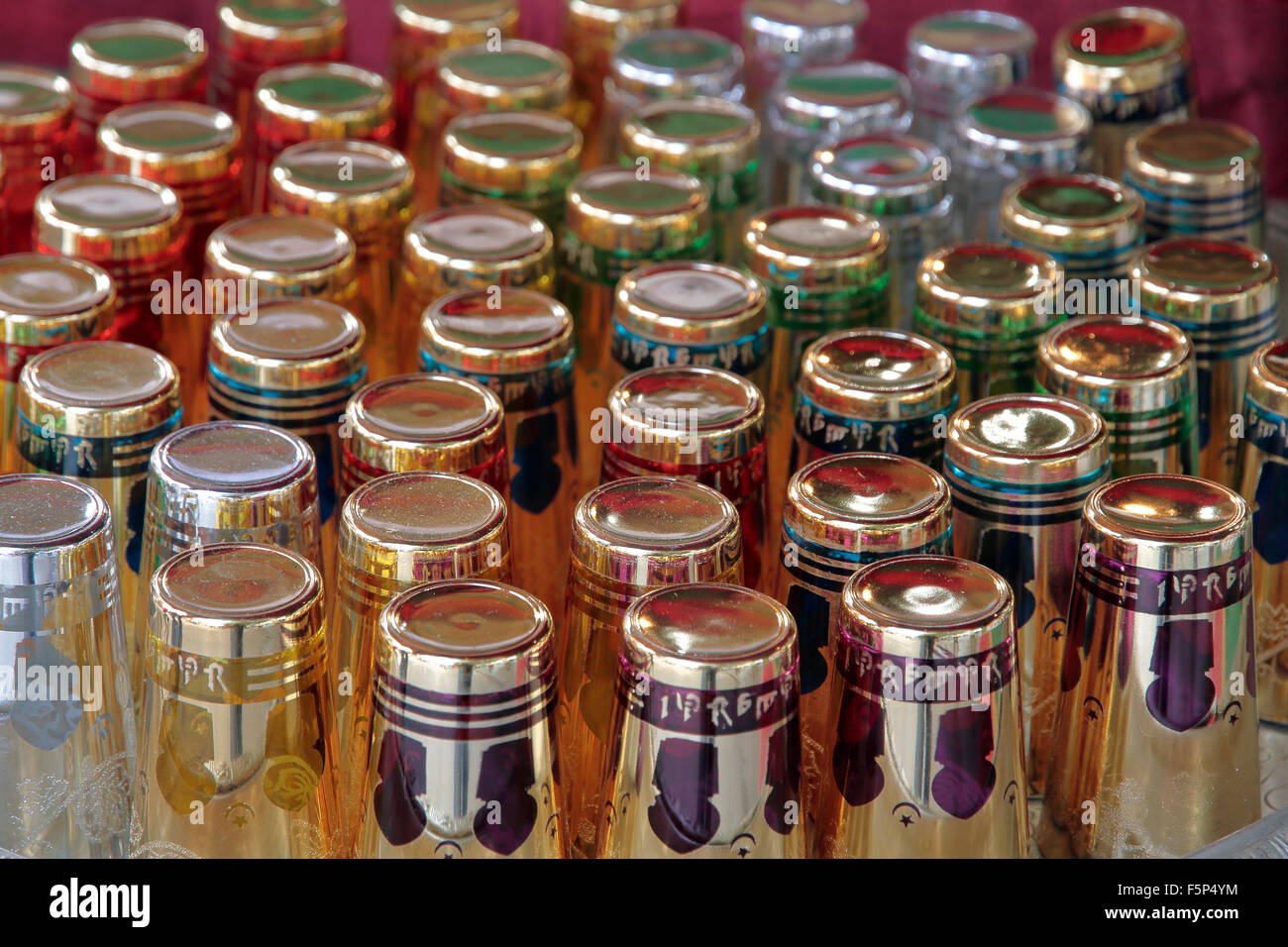 typical tea glasses in arabic style of different colors Stock Photo - Alamy