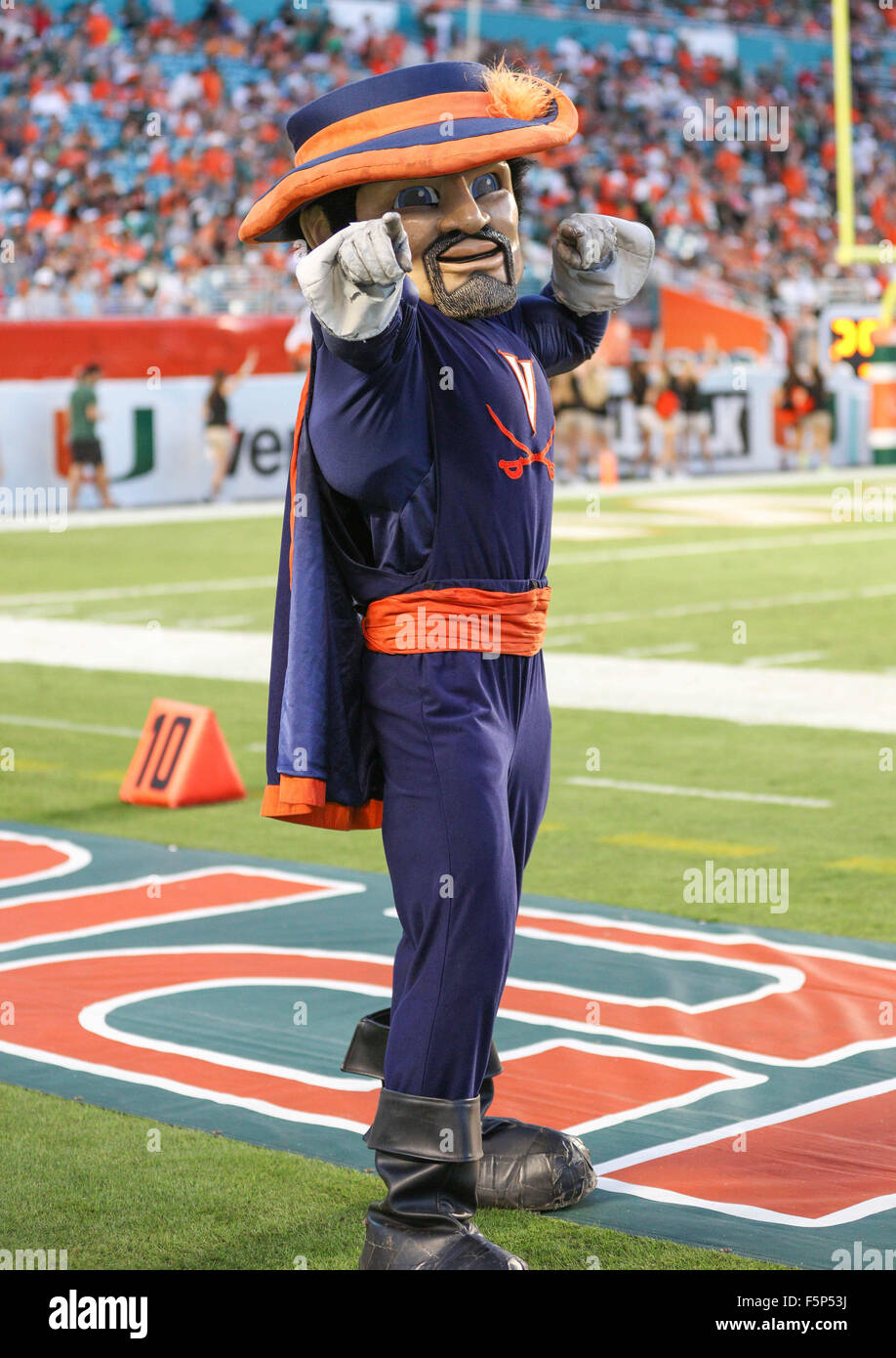 Miami Gardens, FL, USA. 7th Nov, 2015. The Virginia Cavalier mascot on ...