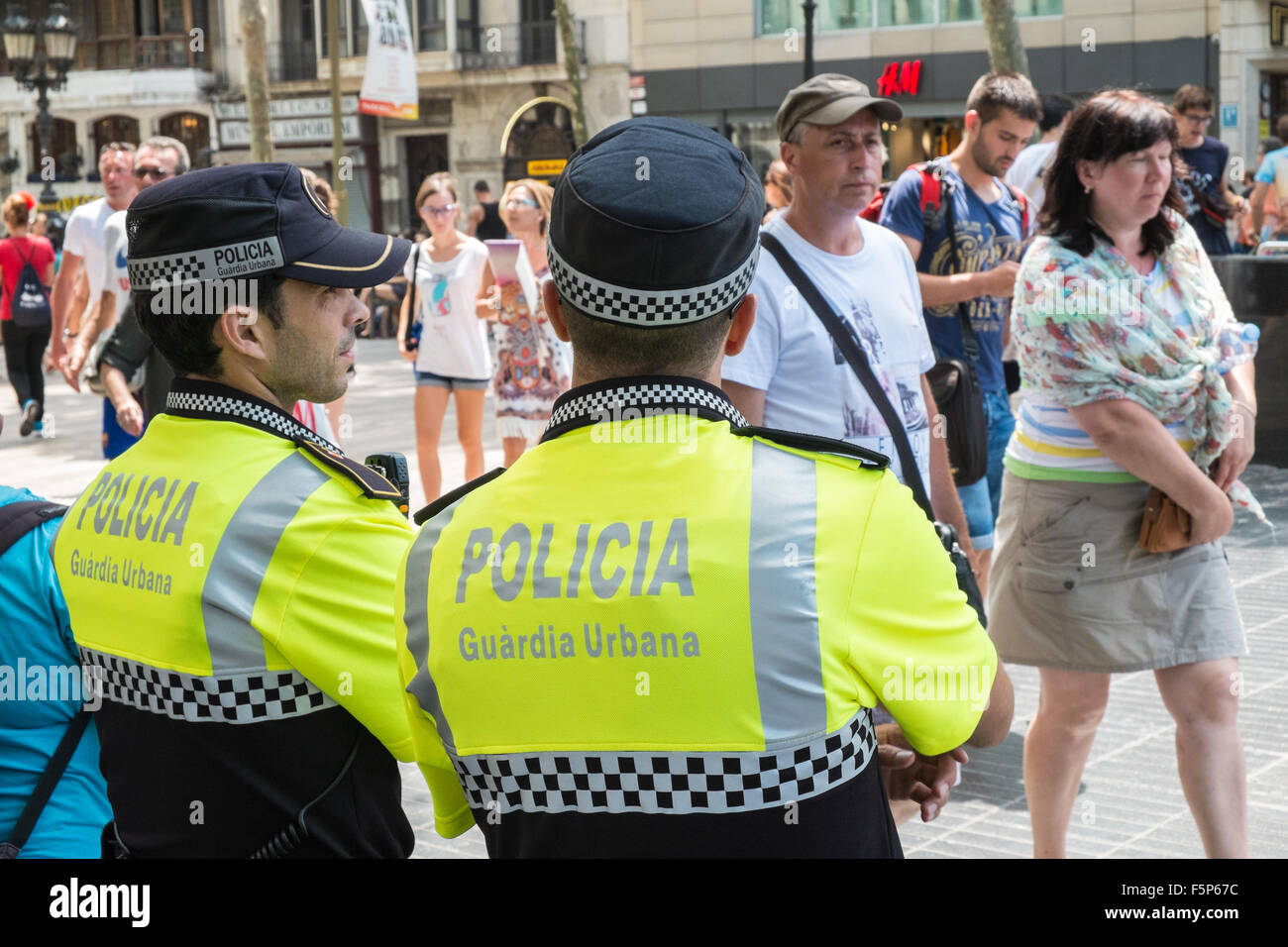 Guardia Urbana police policemen along La Rambla,Barcelona,Catalonia ...