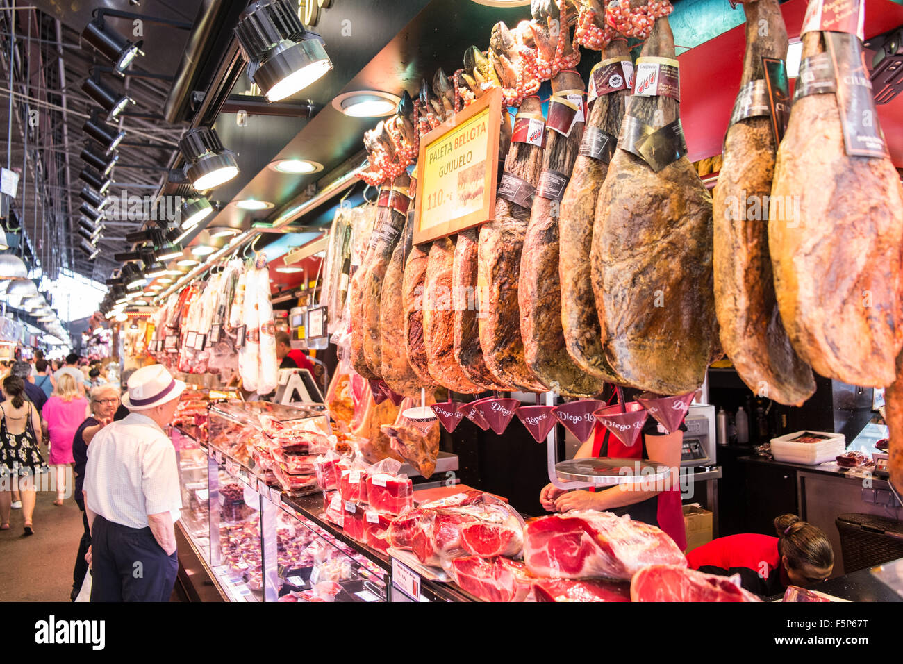 Ham,jamon,market,Mercat de la Boqueria, Market, Barcelona,Catalonia ...