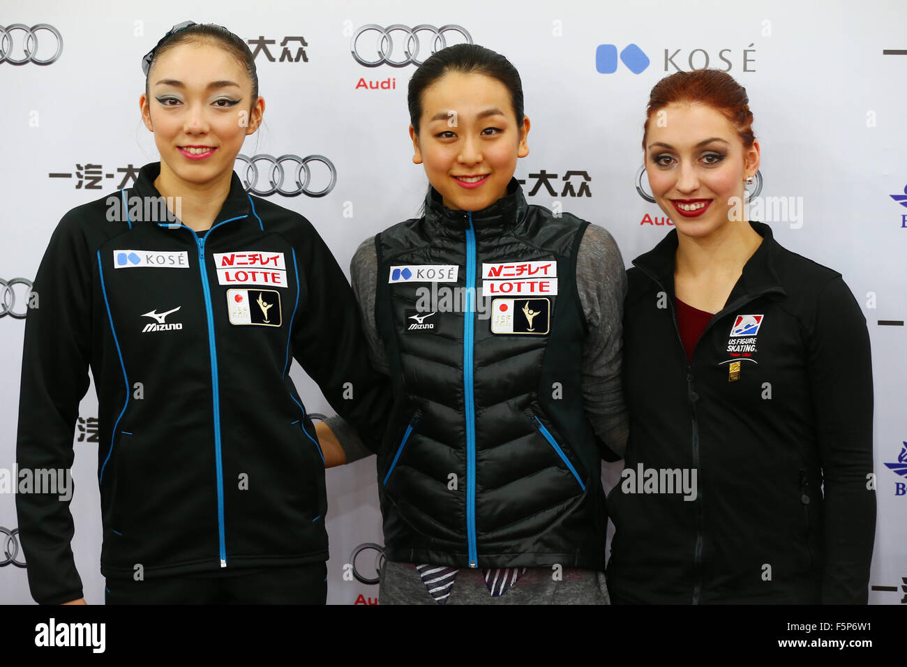 Beijing, China. 6th Nov, 2015. (L-R) Rika Hongo, Mao Asada (JPN), Courtney Hicks (USA) Figure ...