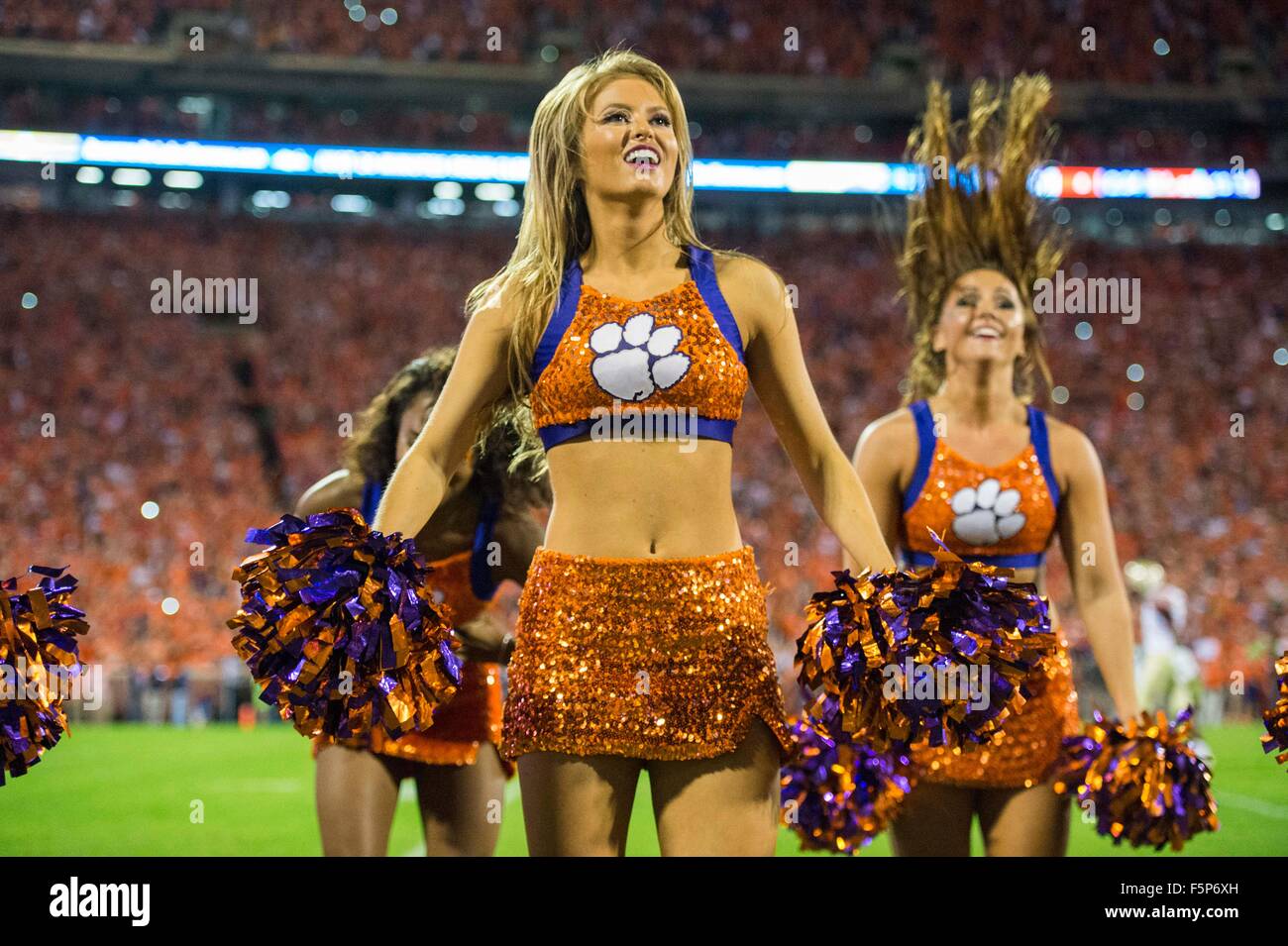 A Clemson Rally Cat cheerleader during the NCAA college football game ...