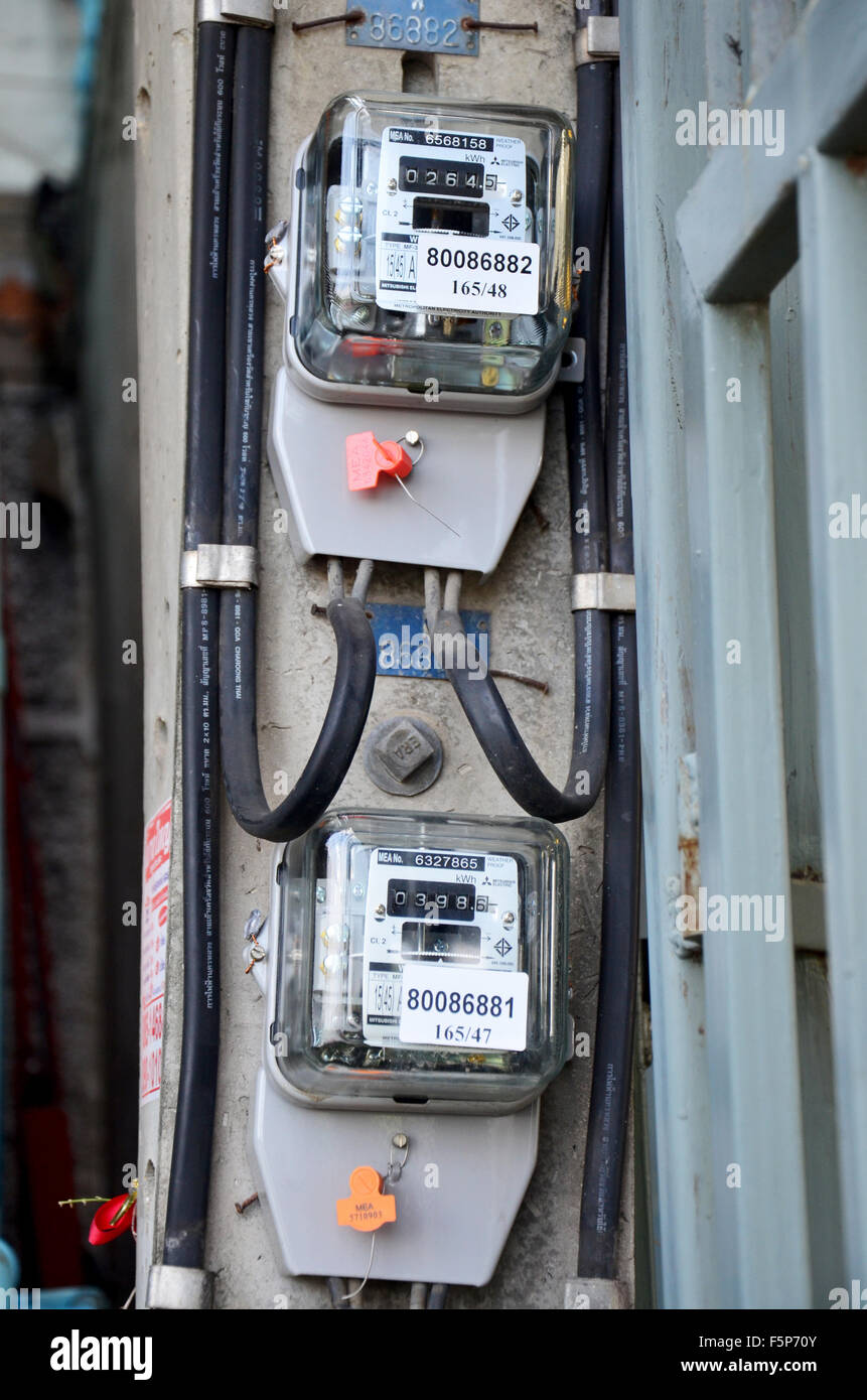Electric meter at home at home location in Nonthaburi, Thailand Stock ...