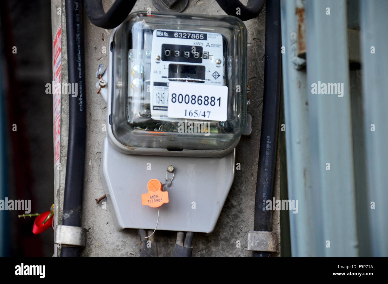 Electric meter at home at home location in Nonthaburi, Thailand Stock ...