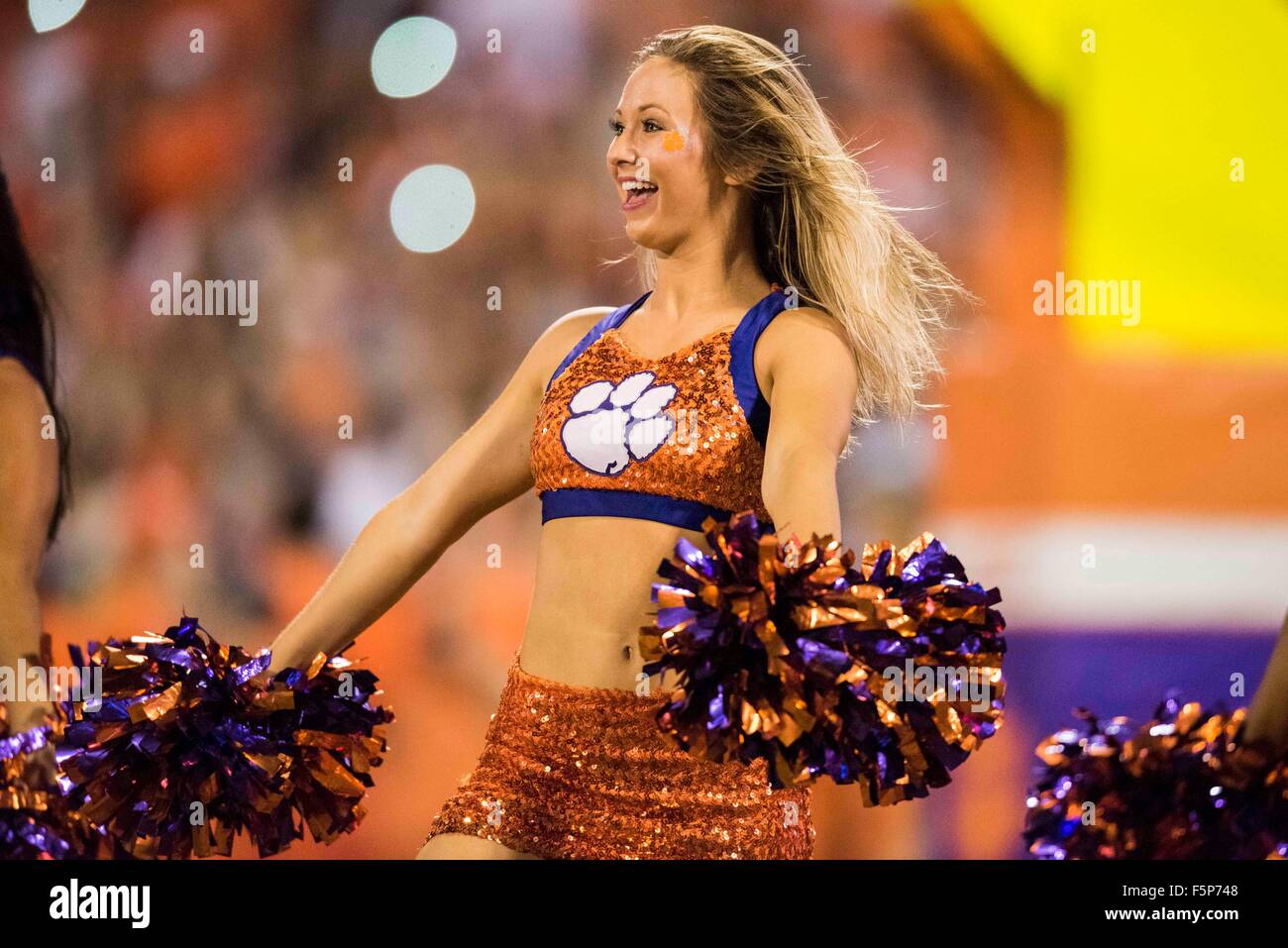 A Clemson Tigers Rally Cat cheerleader during the NCAA college football ...