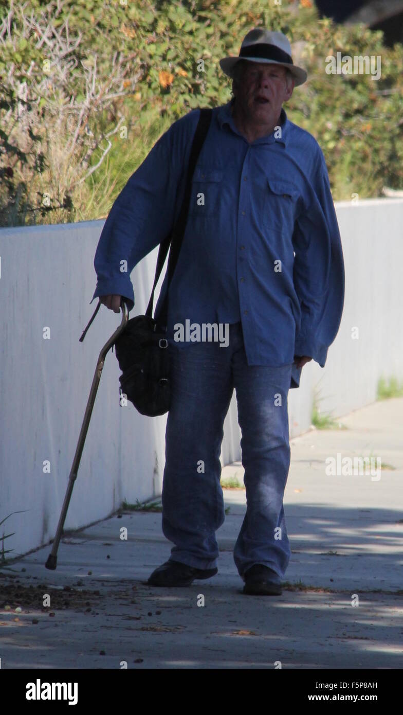 Nick Nolte walking with the aid of a walking stick while out and about ...