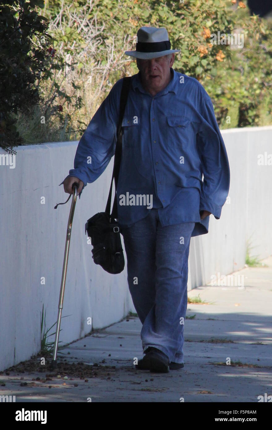 Nick Nolte walking with the aid of a walking stick while out and about ...