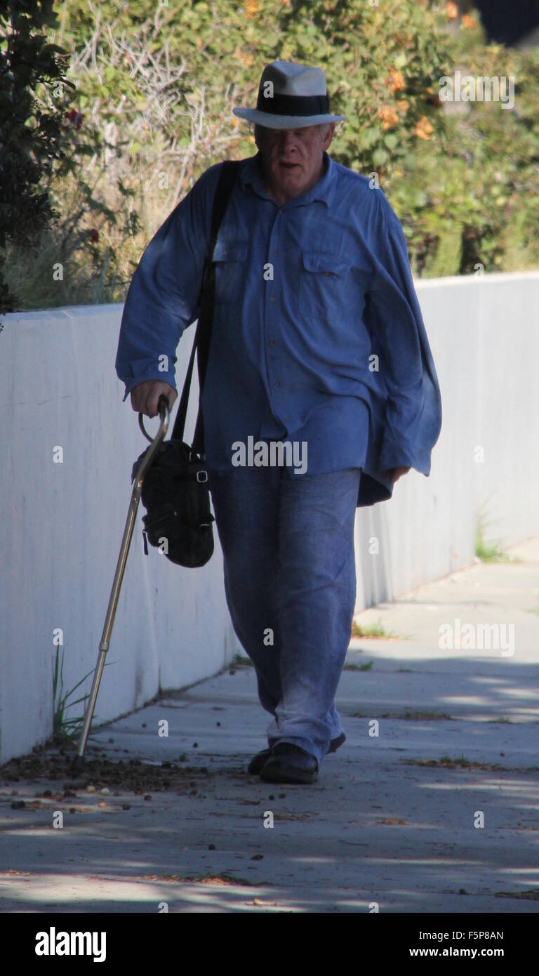 Nick Nolte walking with the aid of a walking stick while out and about ...
