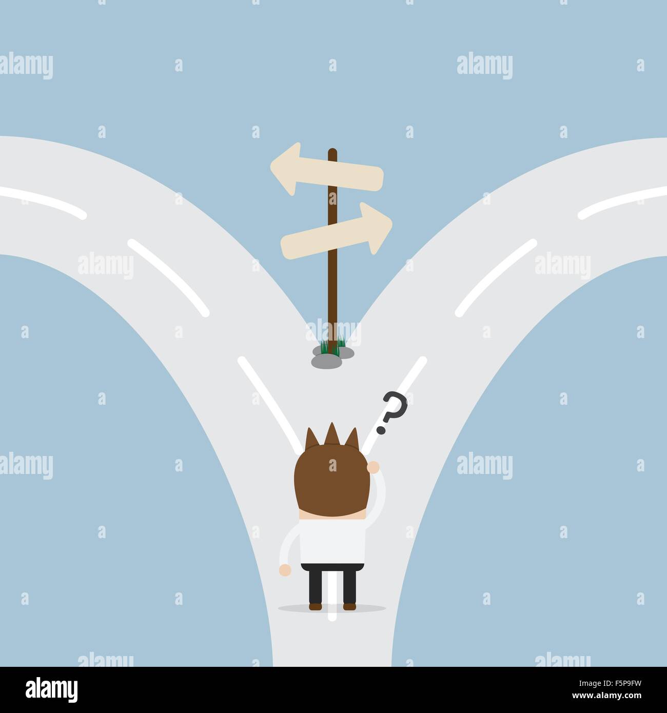 Business Man Standing At The Crossroads Vector Eps10 Stock Vector