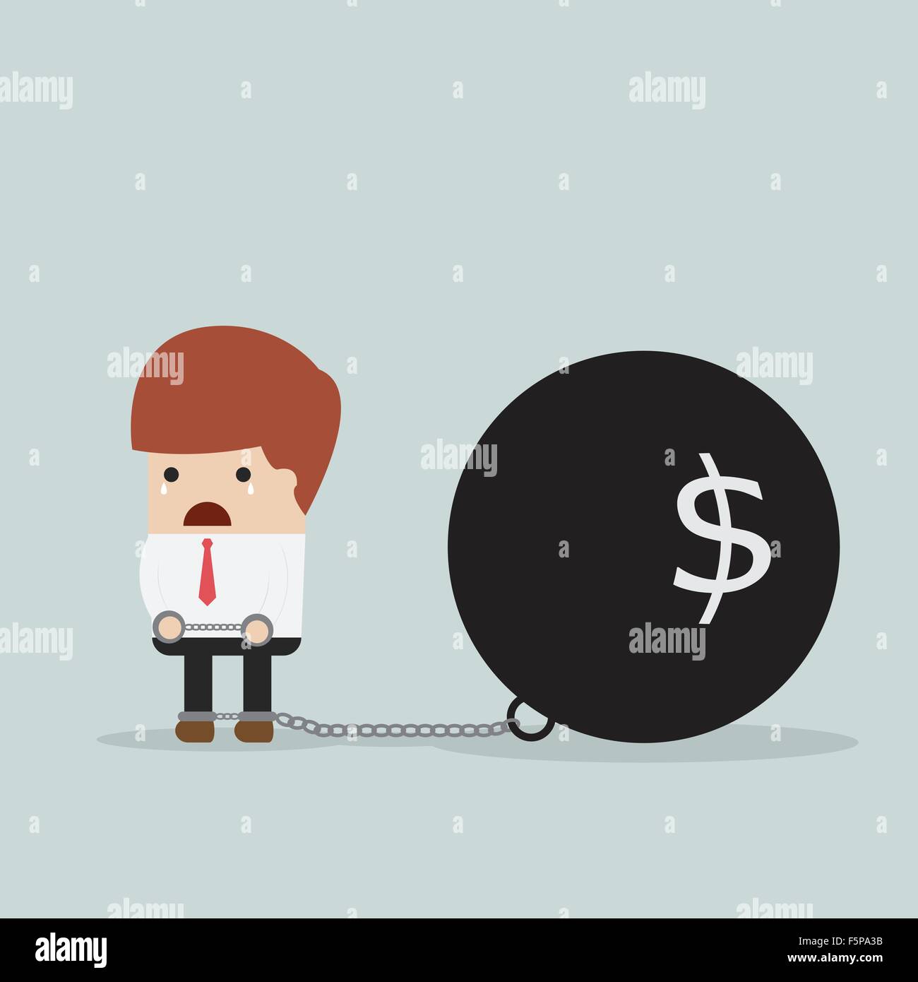 Businessman locked in a debt ball and chain, Debt concept, VECTOR ...