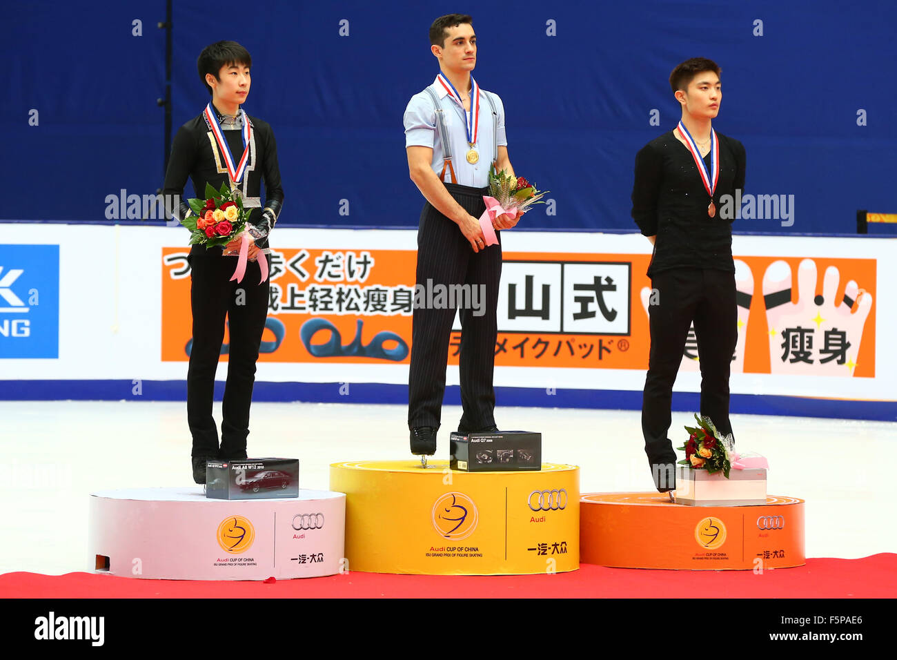 (L-R) Boyang Jin (CHN), Javier Fernandez (ESP), Han Yan (CHN), NOVEMBER ...